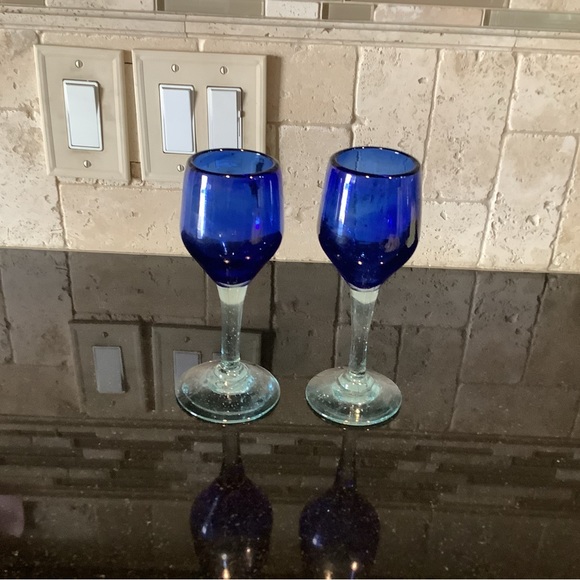 Dining | Set Of 2 8oz Cobalt Blue Green Ball Base Stemware Wine Glasses ...